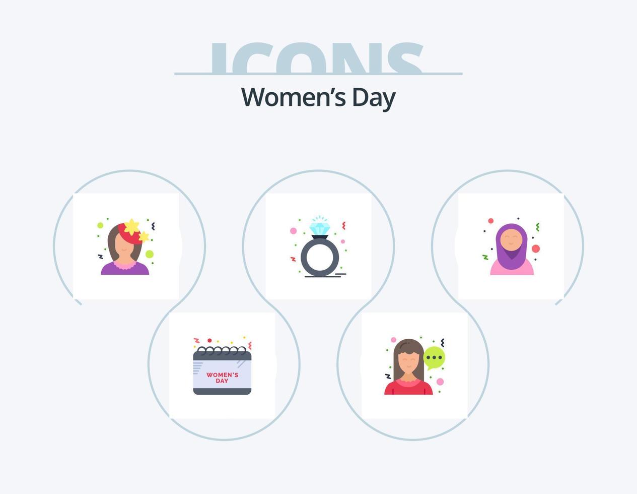 Womens Day Flat Icon Pack 5 Icon Design Arabic T Cute Ring