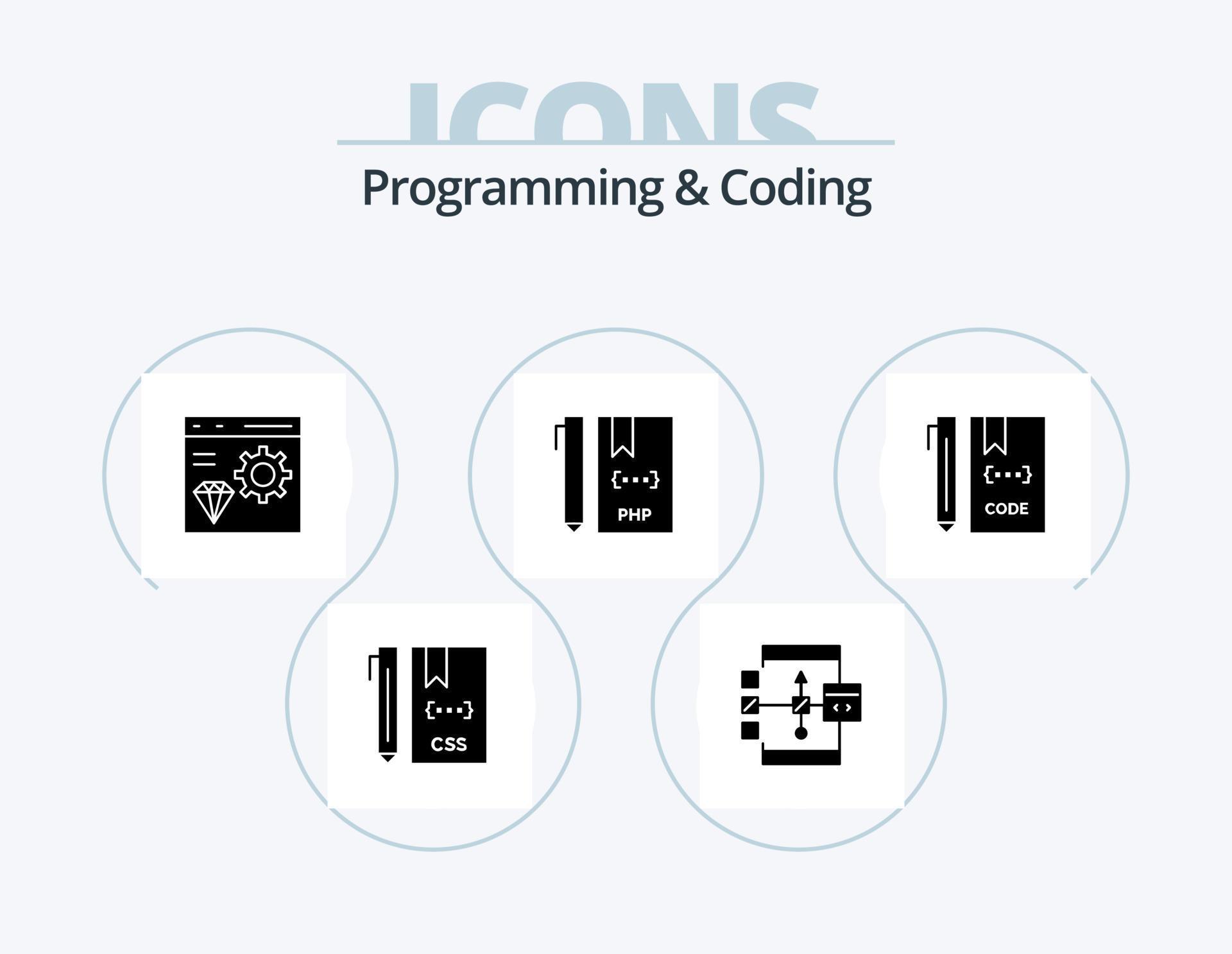 Programming And Coding Glyph Icon Pack 5 Icon Design Development Coding Development