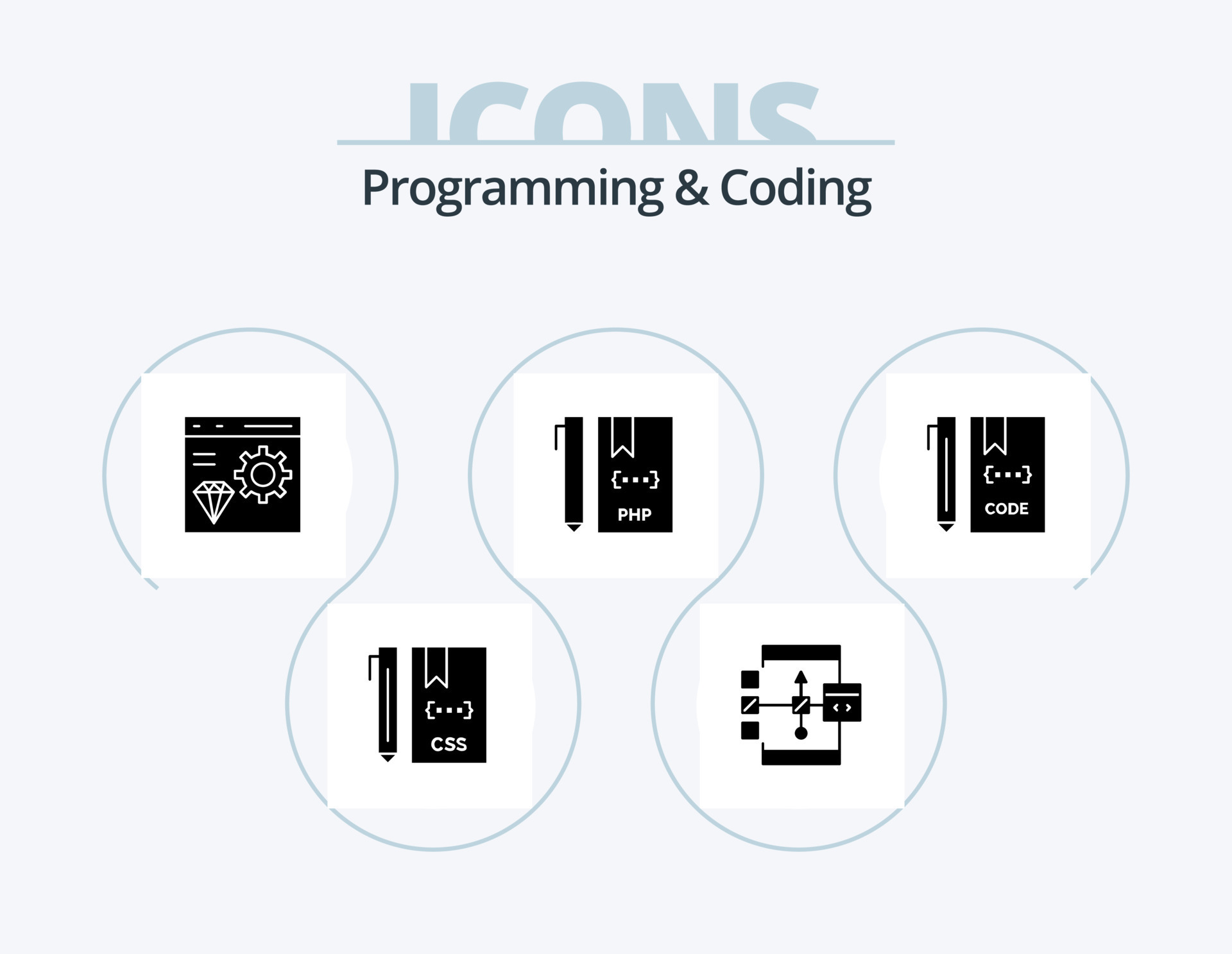 Programming And Coding Glyph Icon Pack 5 Icon Design Development Coding Development