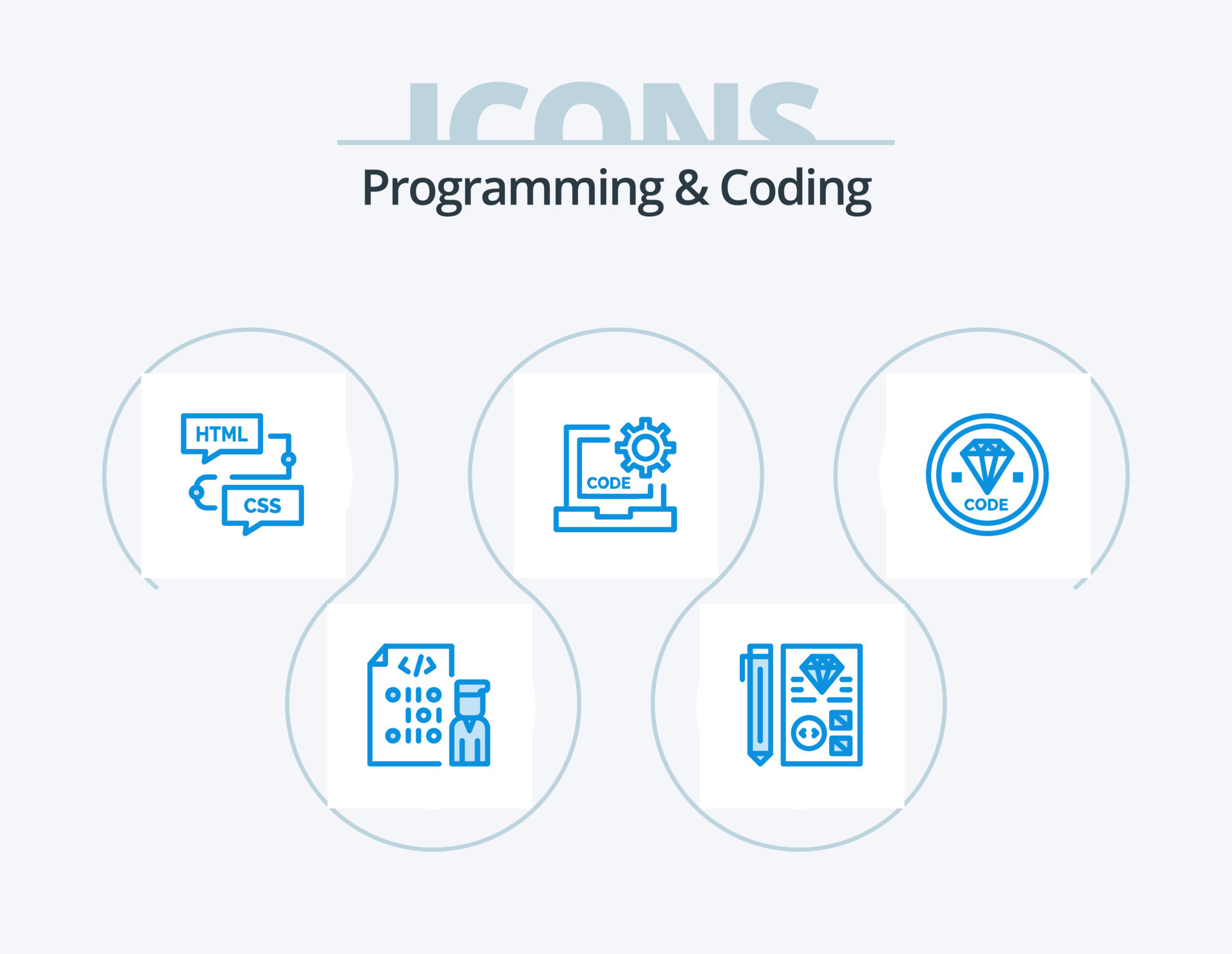 Programming And Coding Blue Icon Pack 5 Icon Design. develop. code. planning. programming ...