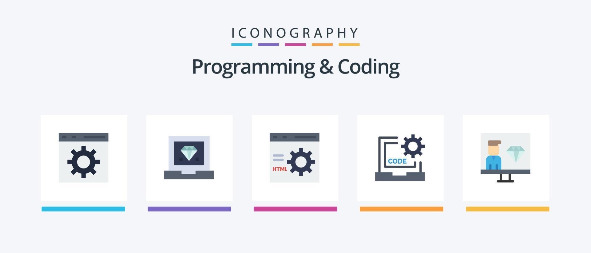 Programming And Coding Flat 5 Icon Pack Including Development Coding Development Programming