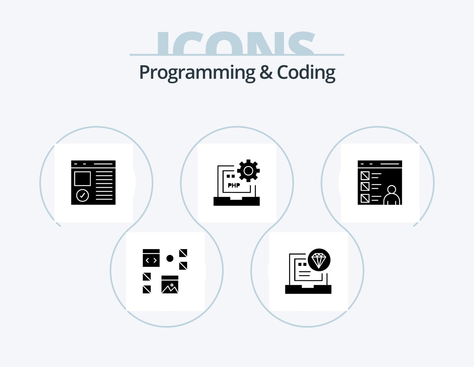 Programming And Coding Glyph Icon Pack 5 Icon Design Develop Code Coding Page Develop