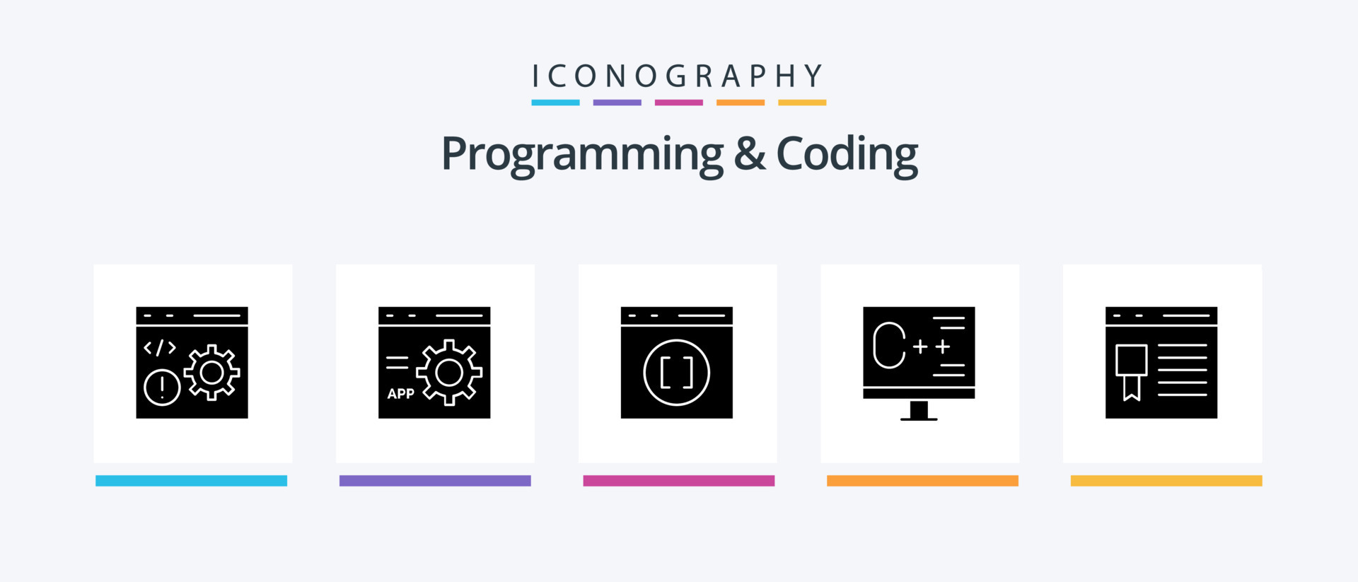 Programming And Coding Glyph 5 Icon Pack Including Development Browser