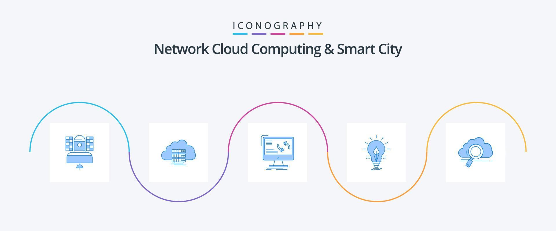 Network Cloud Computing And Smart City Blue 5 Icon Pack Including idea. data. computer ...