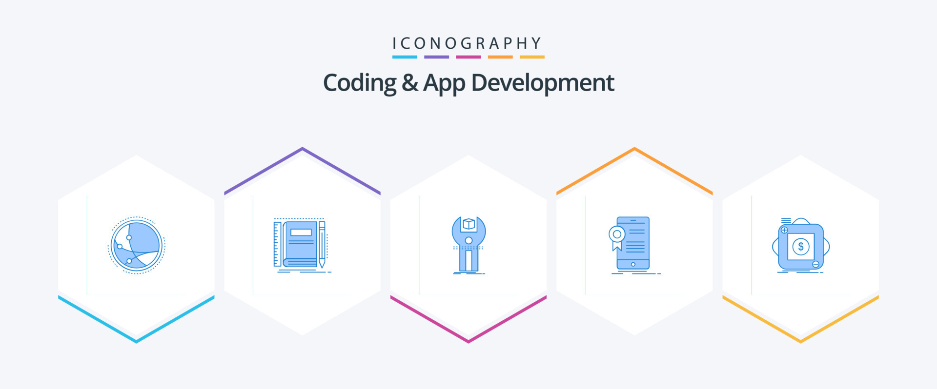 Coding And App Development 25 Blue Icon Pack Including App Certificate Pocket Programming