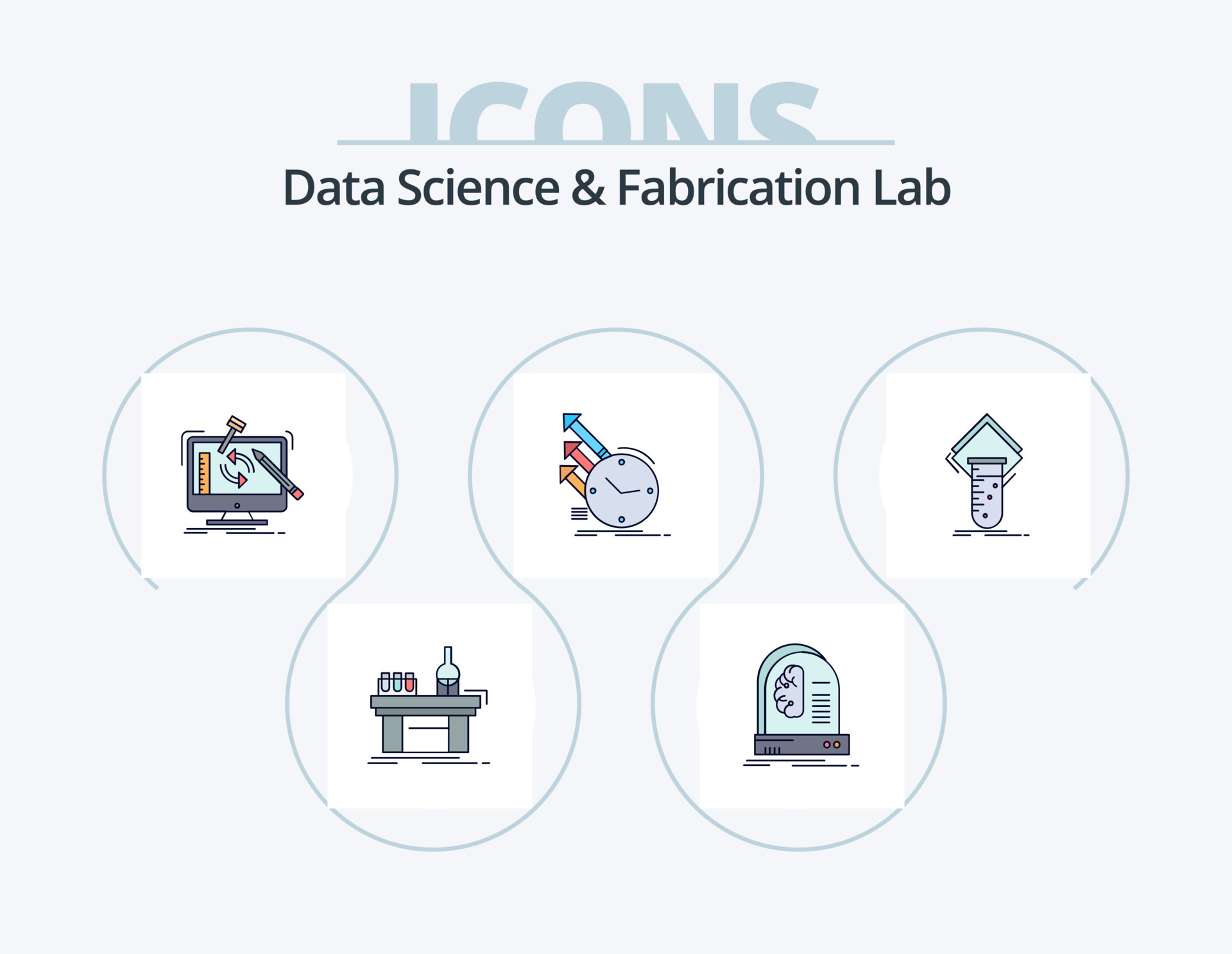 Data Science And Fabrication Lab Line Filled Icon Pack 5 Icon Design ...