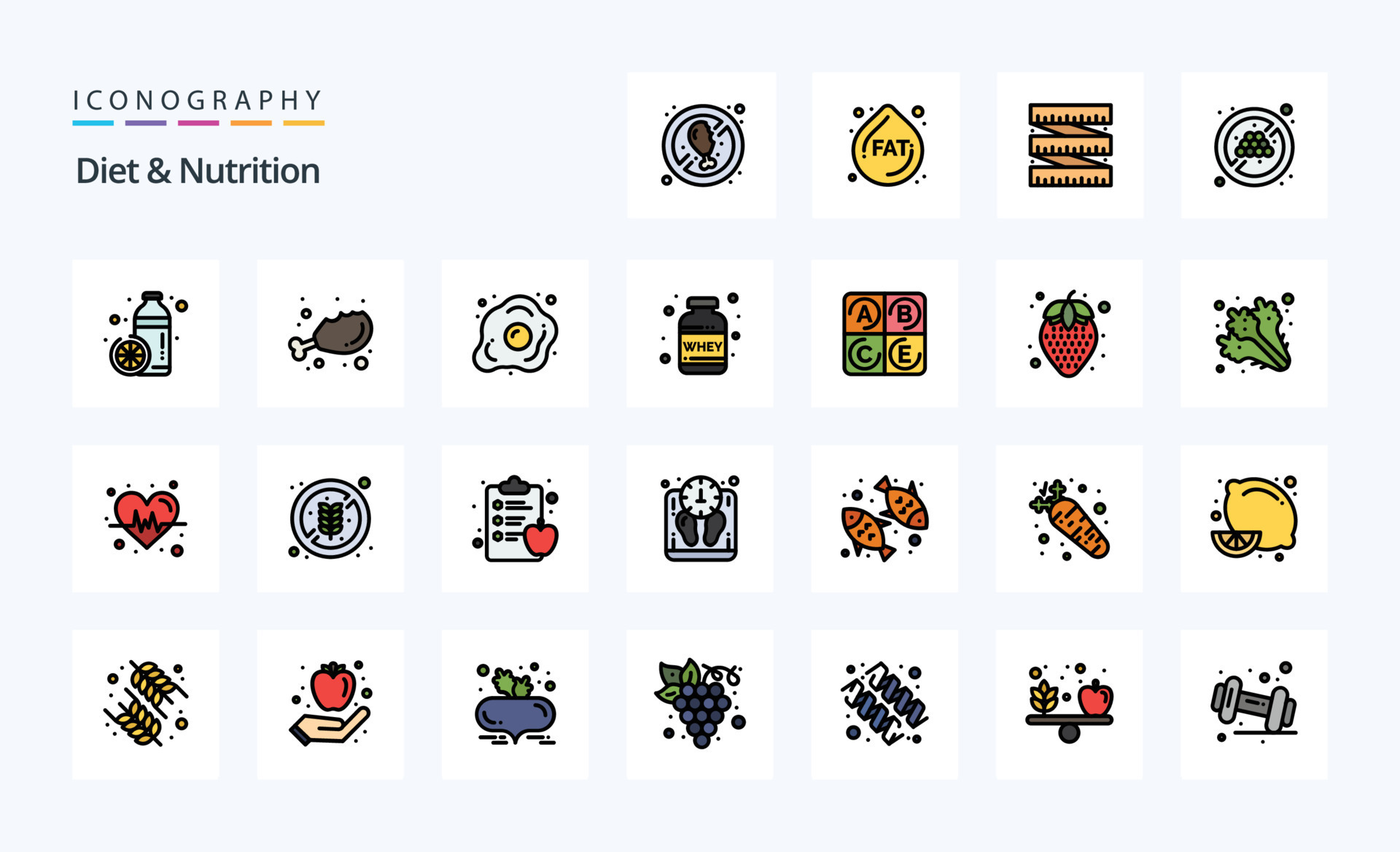 25 Diet And Nutrition Line Filled Style icon pack 19217265 Vector Art ...