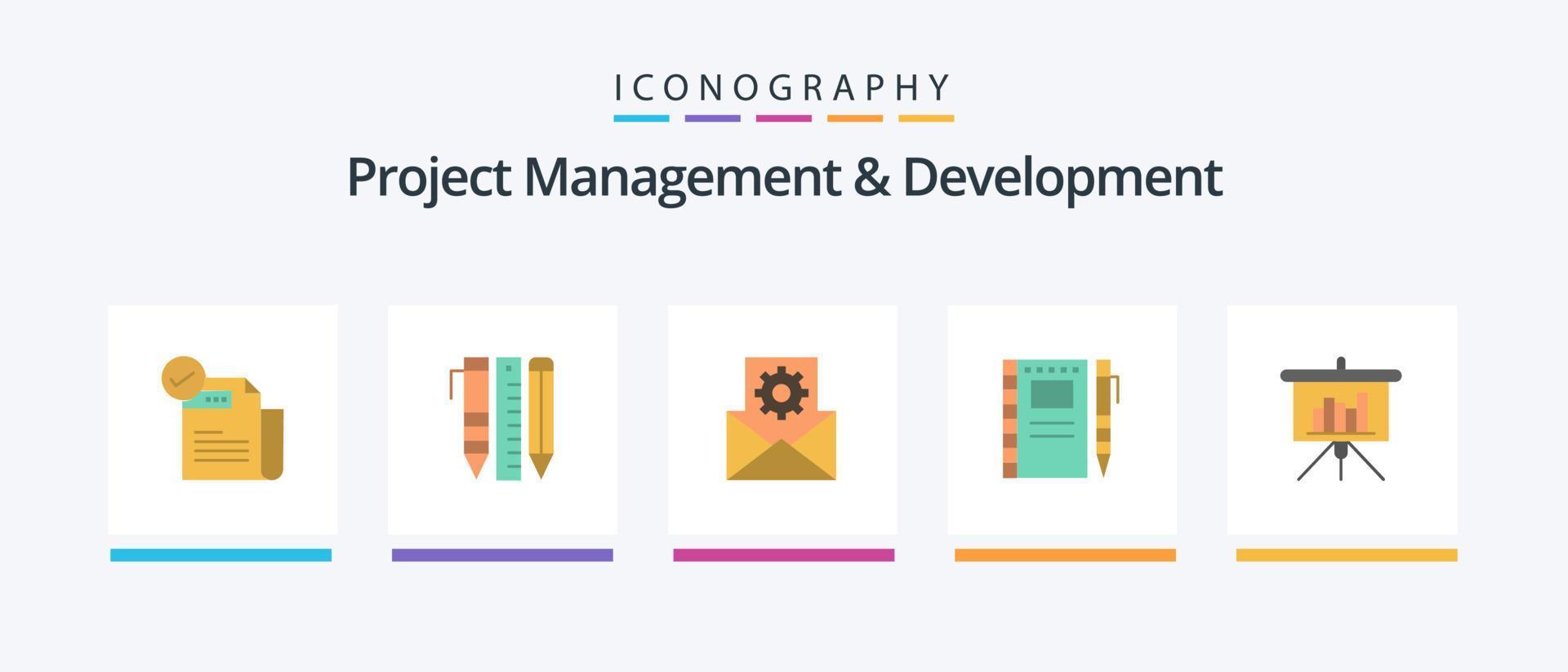 Project Management And Development Flat 5 Icon Pack Including Notebook