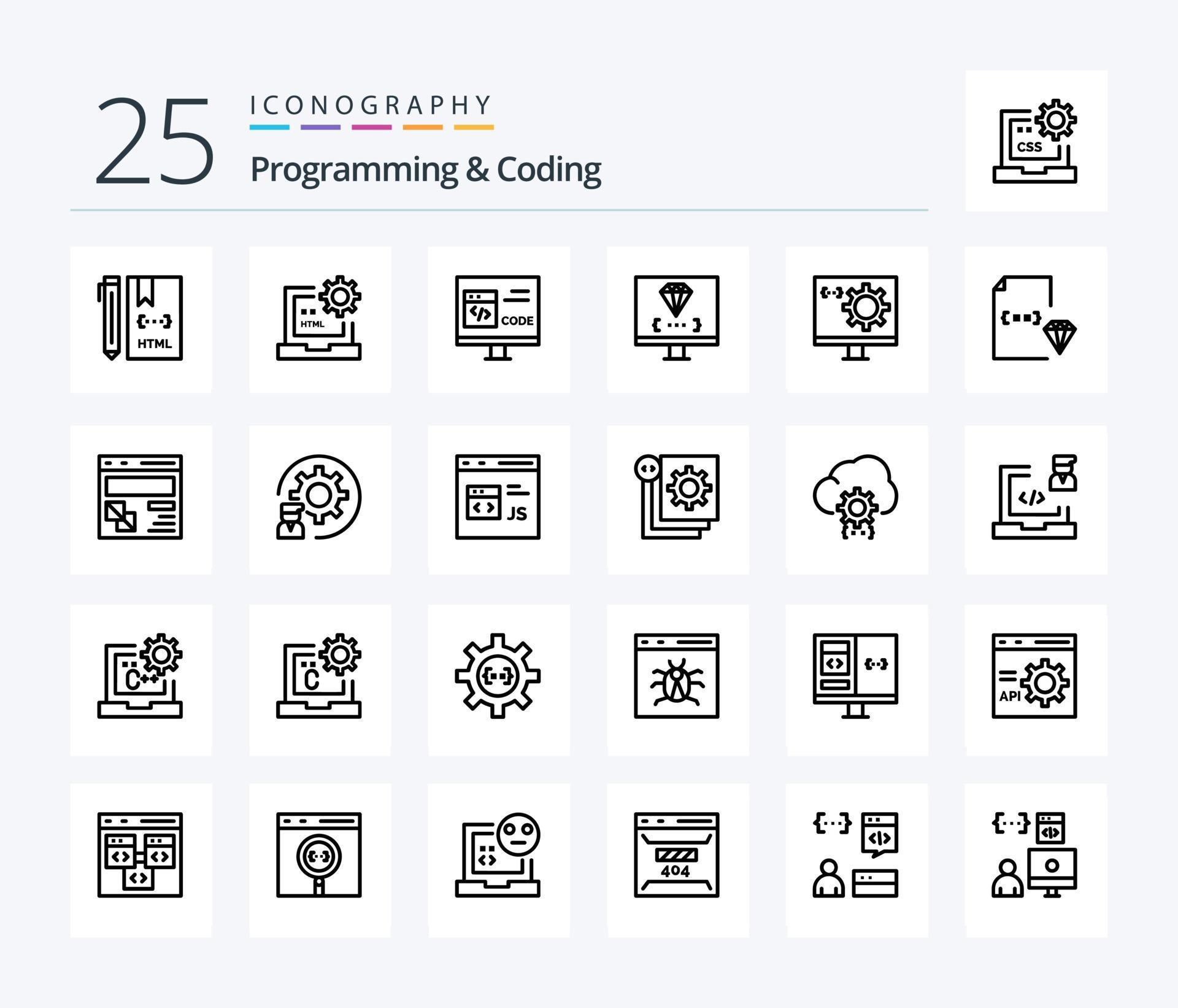 Programming And Coding 25 Line icon pack including development. coding. develop. programming ...