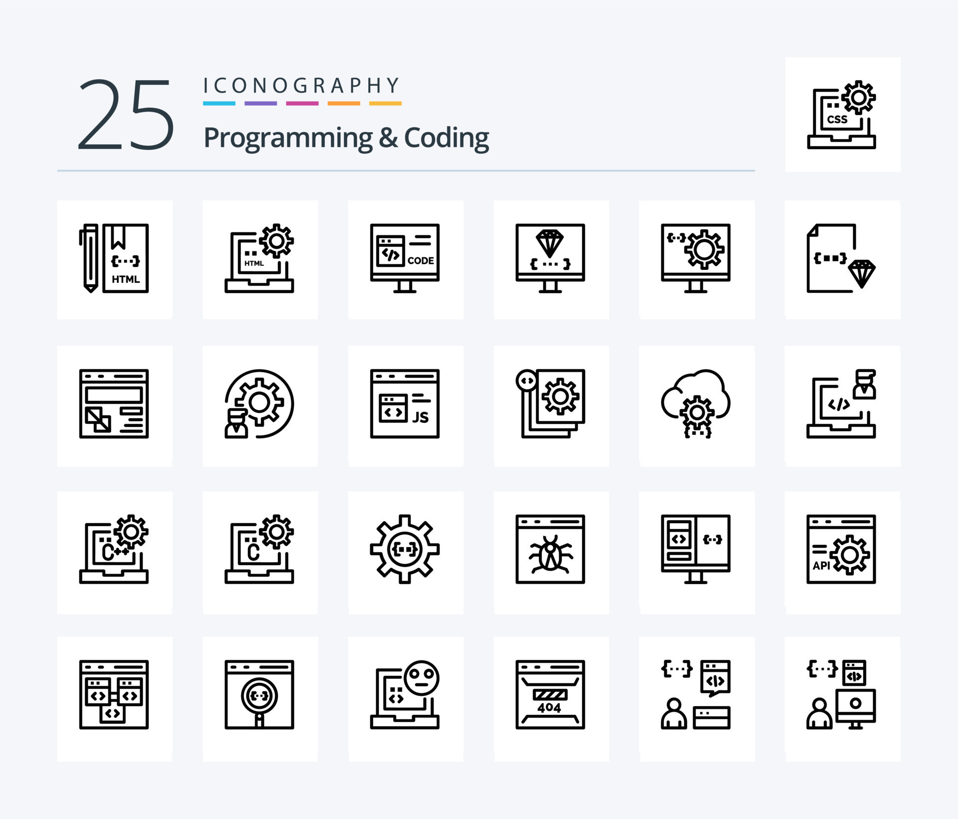 paquete de iconos de 25 líneas de programación y codificación, incluido ...
