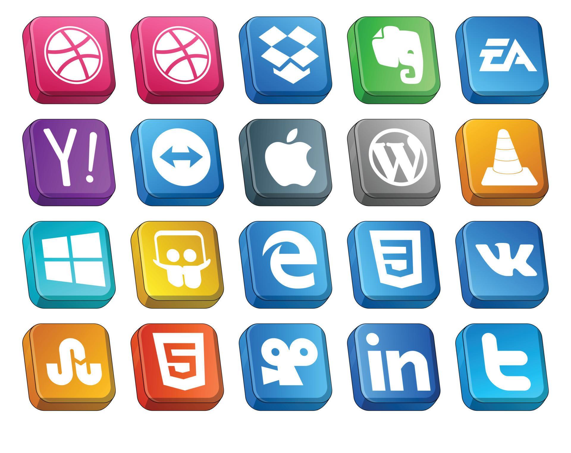 20 Social Media Icon Pack Including edge windows teamviewer player vlc ...