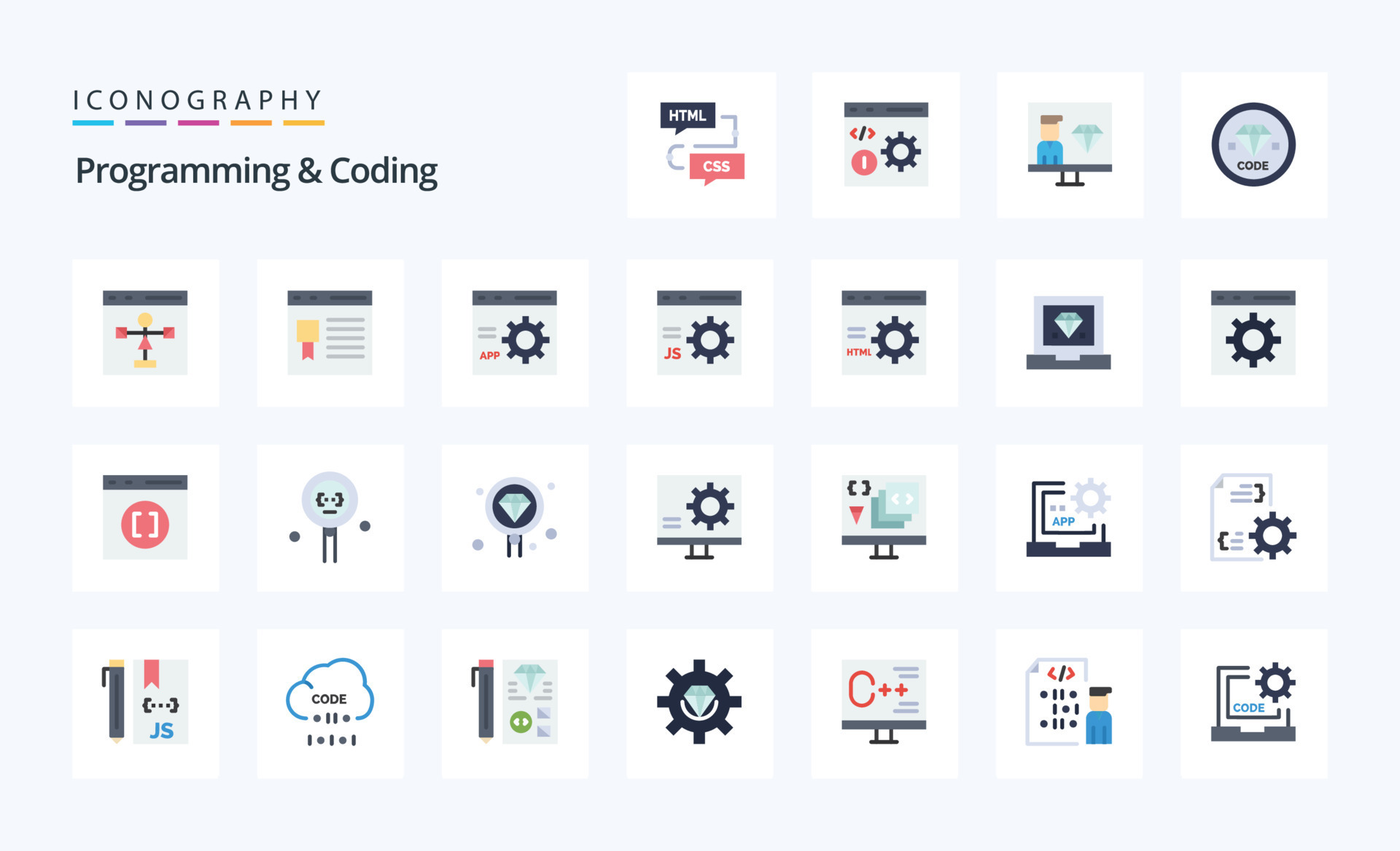 25 Programming And Coding Flat Color Icon Pack 19217498 Vector Art At Vecteezy