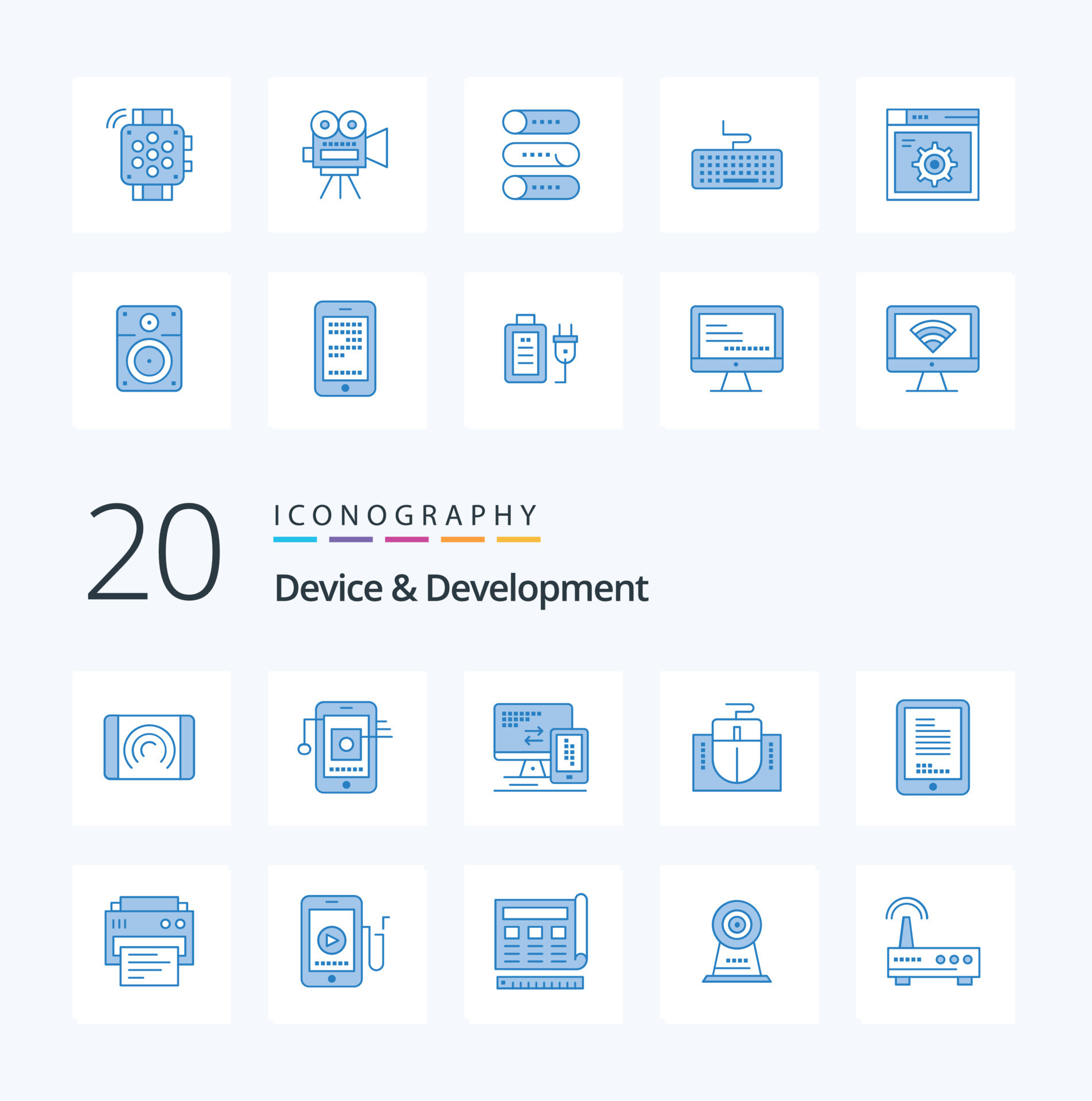 20 Device And Development Blue Color icon Pack like coding education computer hardware mouse ...