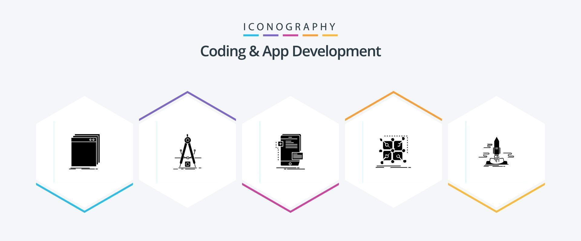 Coding And App Development 25 Glyph Icon Pack Including App Data Refinement Developer Mobile