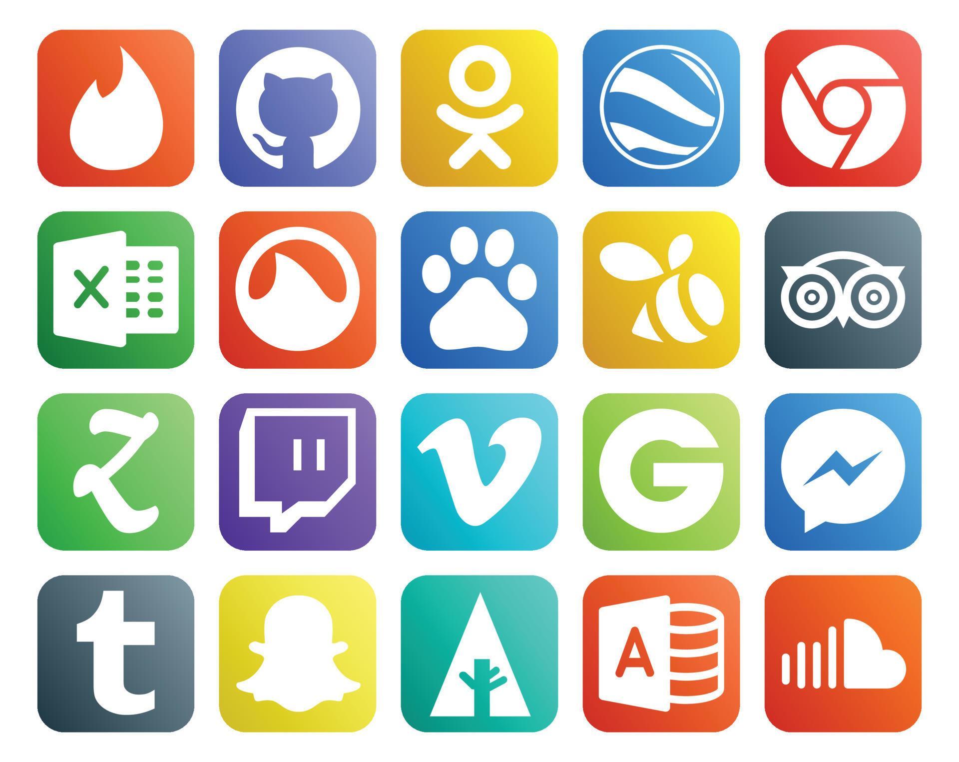 Paquete de 20 íconos de redes sociales que incluye tumblr groupon swarm video twitch 19218572 ...