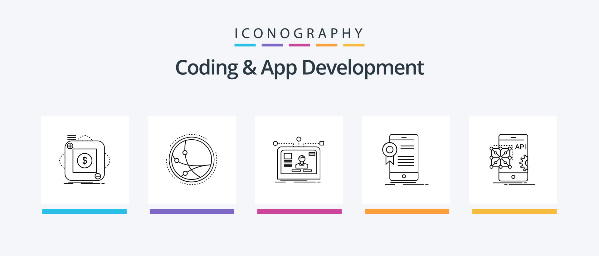 Coding And App Development Line 5 Icon Pack Including Computer App Shuttle Entertainment
