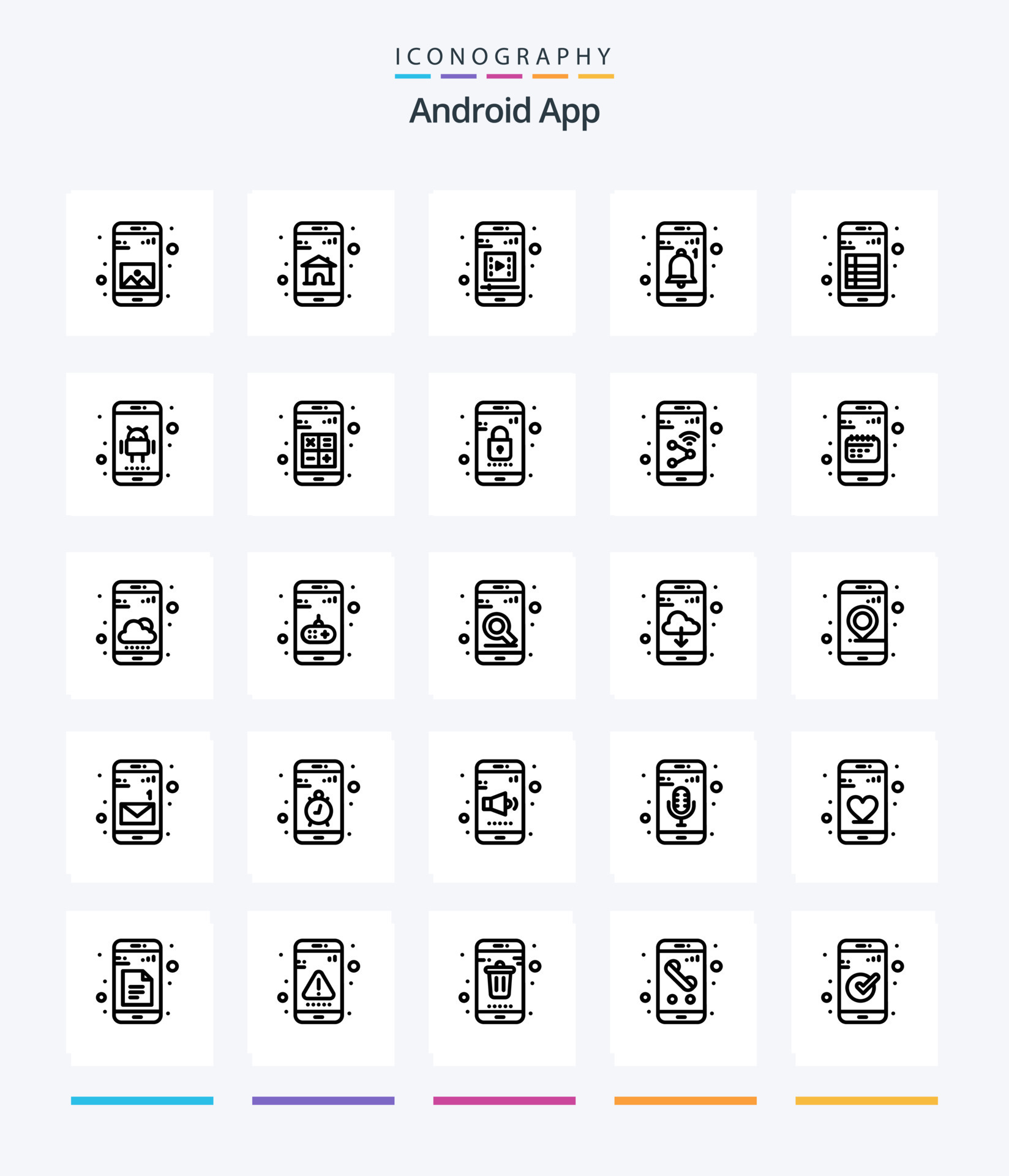 paquete de iconos de contorno de la aplicación creativa de Android 25, como la interfaz ...
