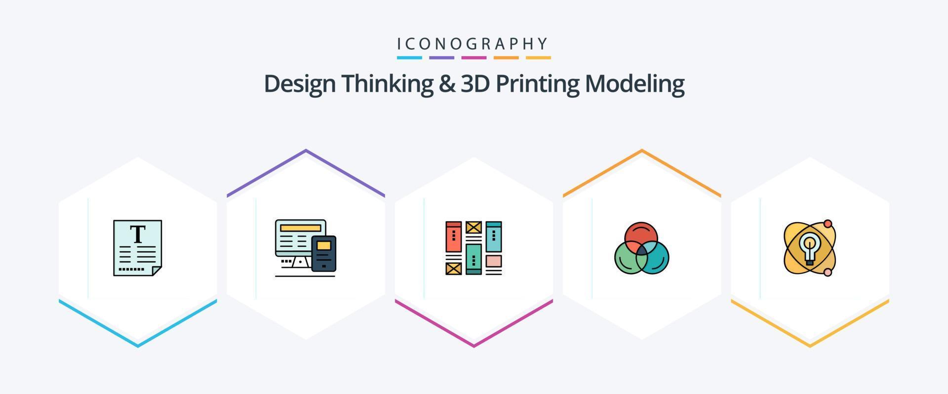 Design Thinking And D Printing Modeling 25 FilledLine icon pack including nuclear. atom ...