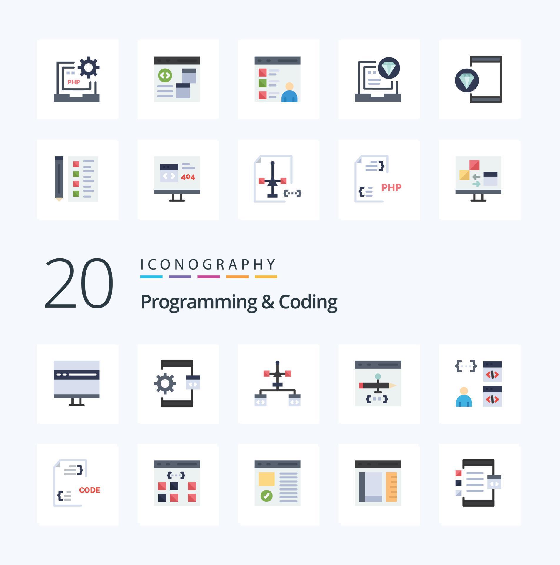 20 Programming And Coding Flat Color icon Pack like coding app ... 20 Programming And Coding Flat Color icon Pack like coding app ...