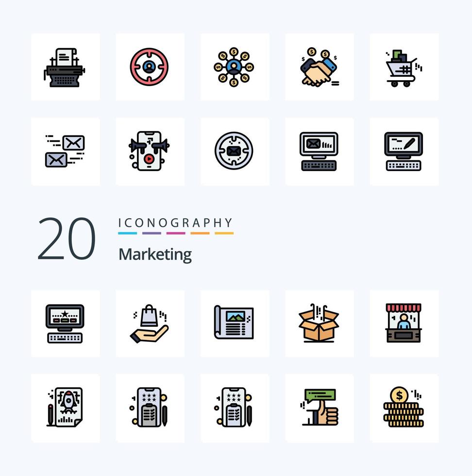 20 Marketing Line Filled Color Icon Pack Like Bag Marketing Plan Goods
