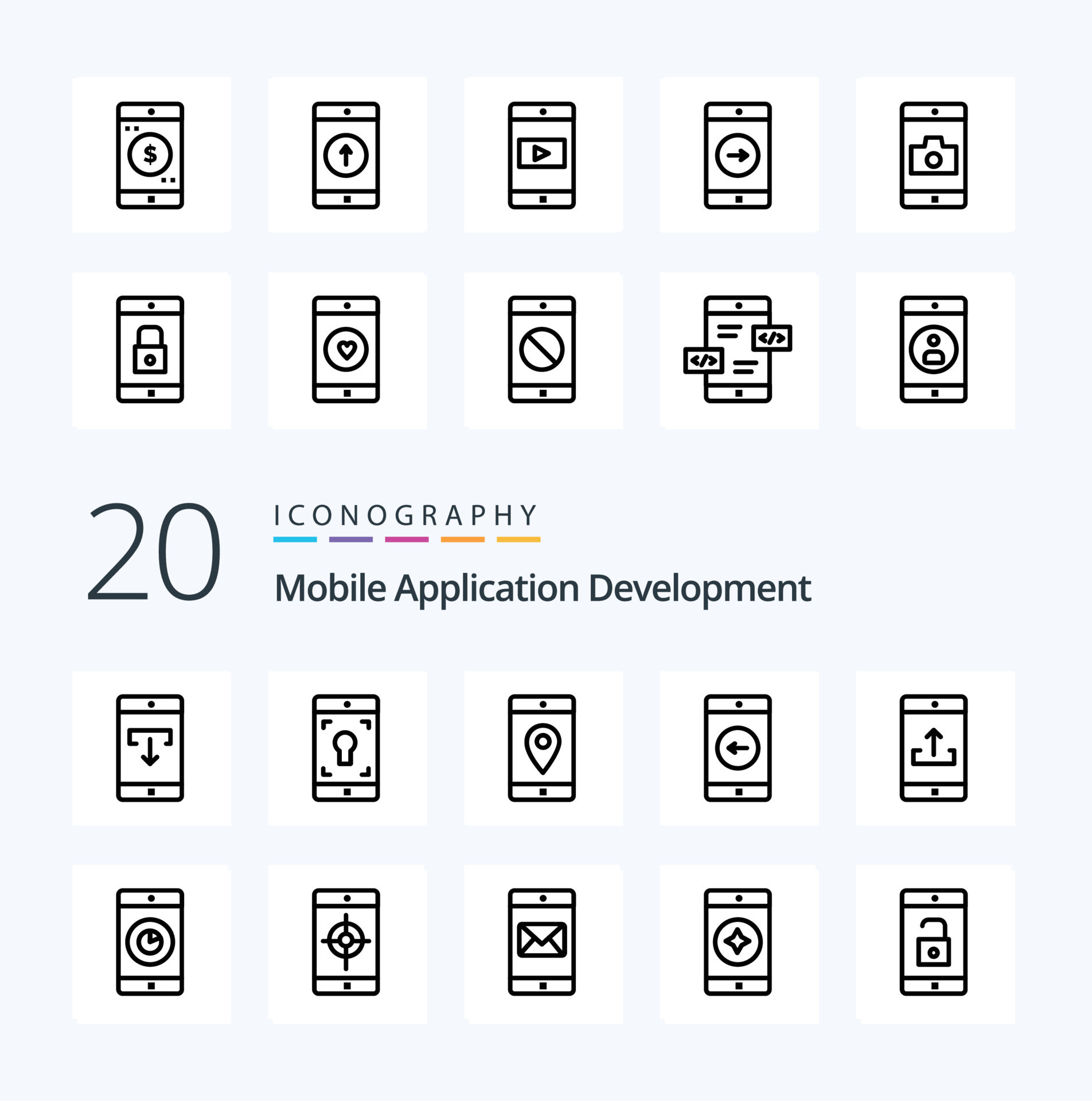 20 Mobile Application Development Line icon Pack like left mobile ... 20 Mobile Application Development Line icon Pack like left mobile ...