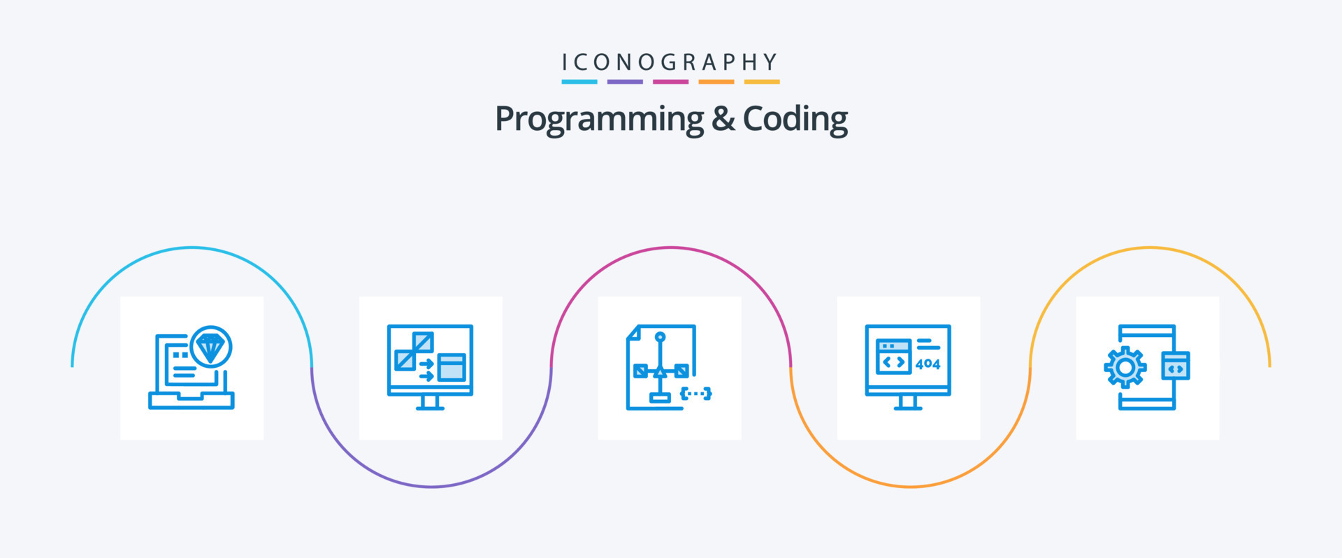 Programming And Coding Blue 5 Icon Pack Including Develop App Develop