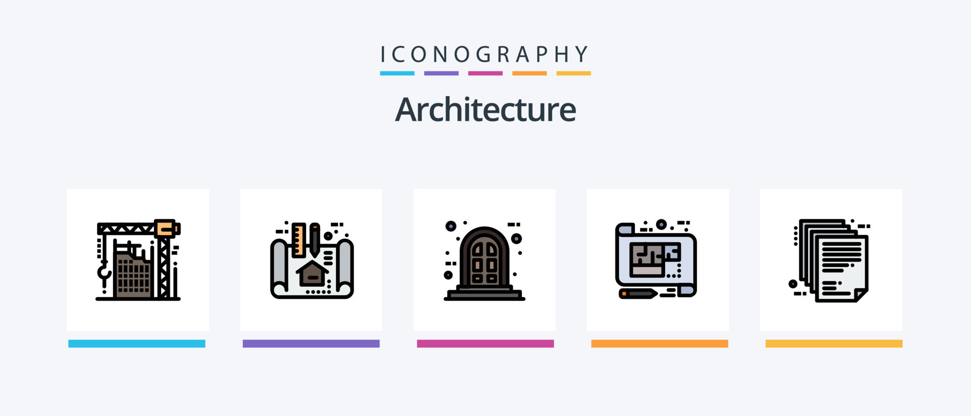Architecture Line Filled 5 Icon Pack Including up. stage. construction ...