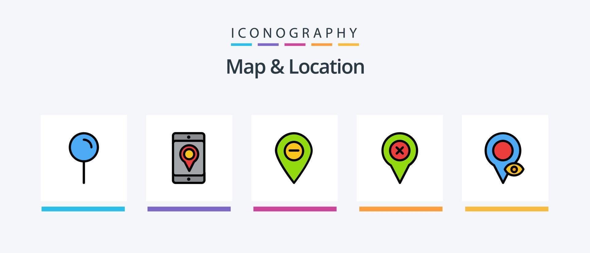 Map and Location Line Filled 5 Icon Pack Including . map. navigation. cell. pointer. Creative ...