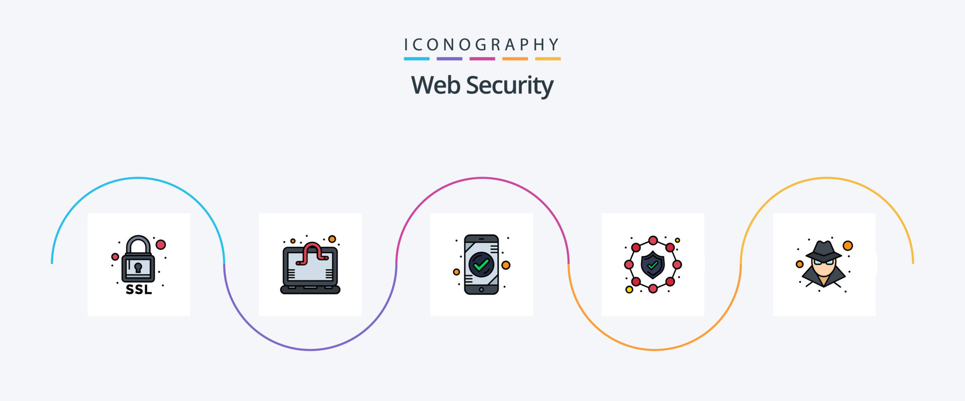 Web Security Line Filled Flat 5 Icon Pack Including Hacker Security App Protection Ok