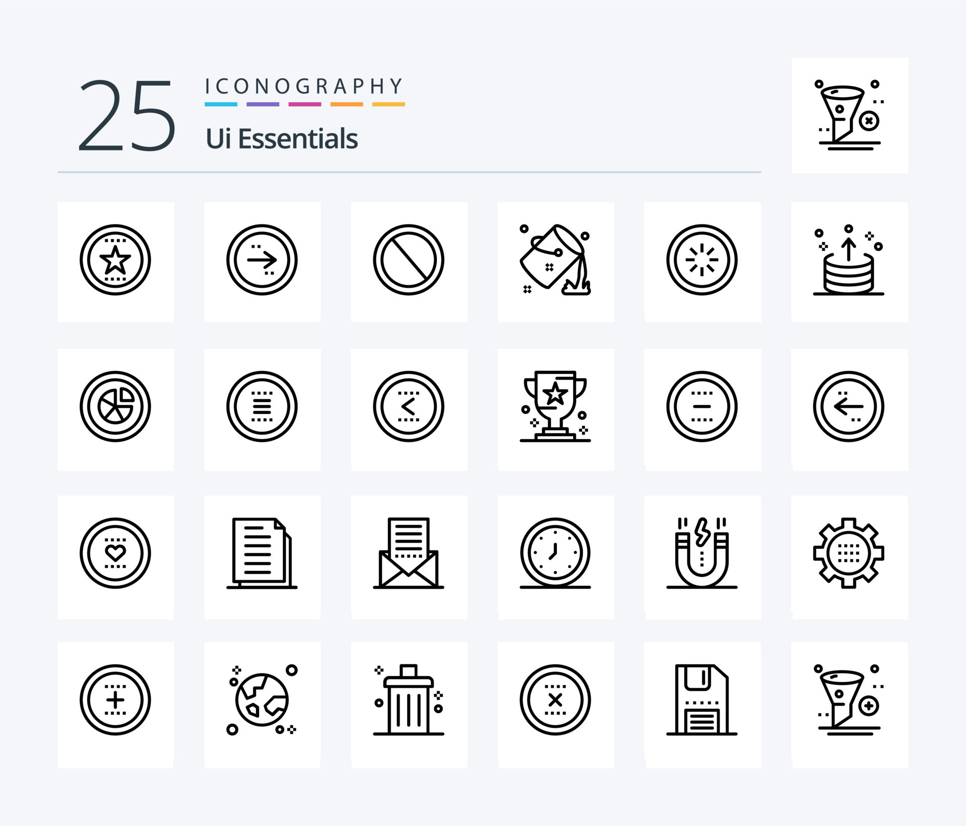 Ui Essentials 25 Line icon pack including colour. bucket. interface. ui ...
