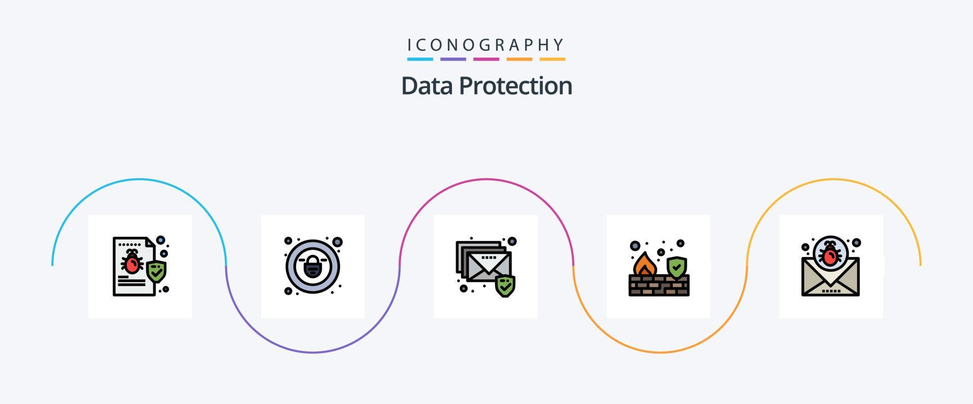 Data Protection Line Filled Flat 5 Icon Pack Including Email Attack