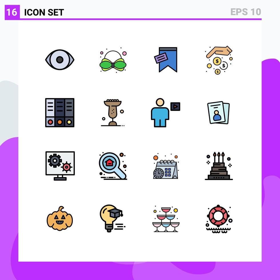 Set of 16 Modern UI Icons Symbols Signs for documents archive tag money saving hands Editable ...