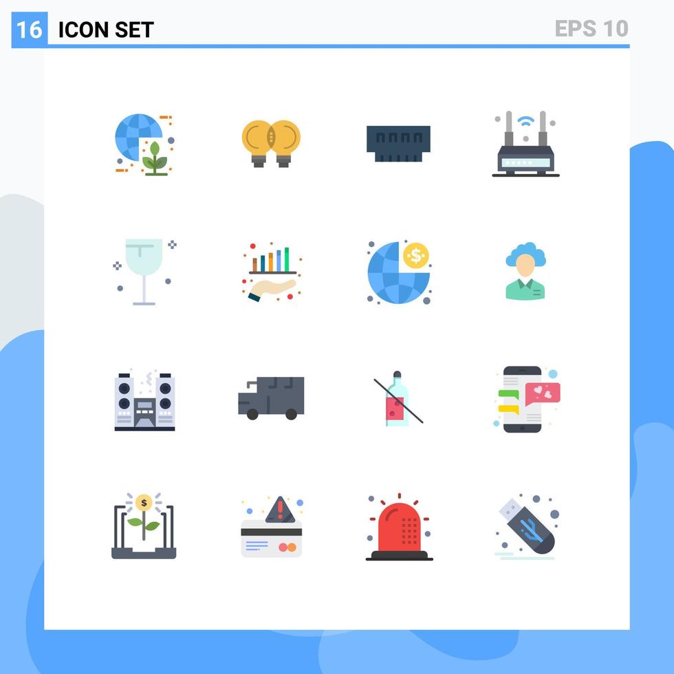 Set of 16 Modern UI Icons Symbols Signs for wifi router thinking internet hardware Editable Pack ...
