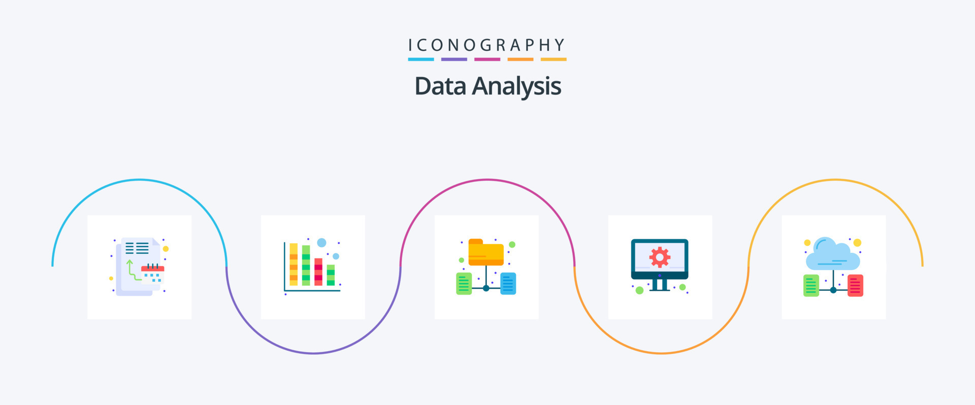 Data Analysis Flat 5 Icon Pack Including Data Setting Data Network