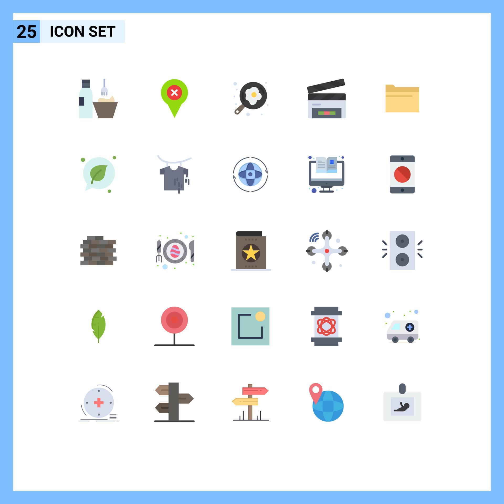 Set Of 25 Modern Ui Icons Symbols Signs For Folder Clapperboard Map Clapper Egg Editable Vector