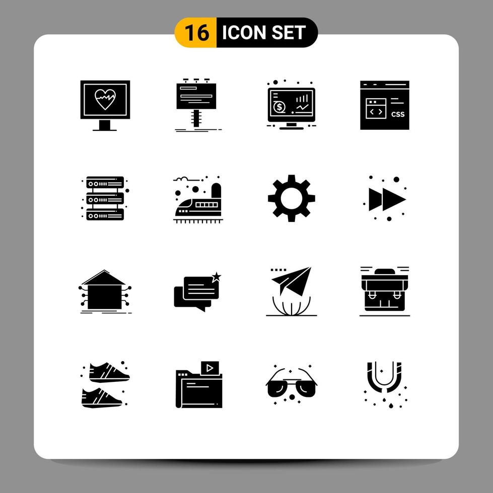 Set of 16 Modern UI Icons Symbols Signs for database develop investment ...