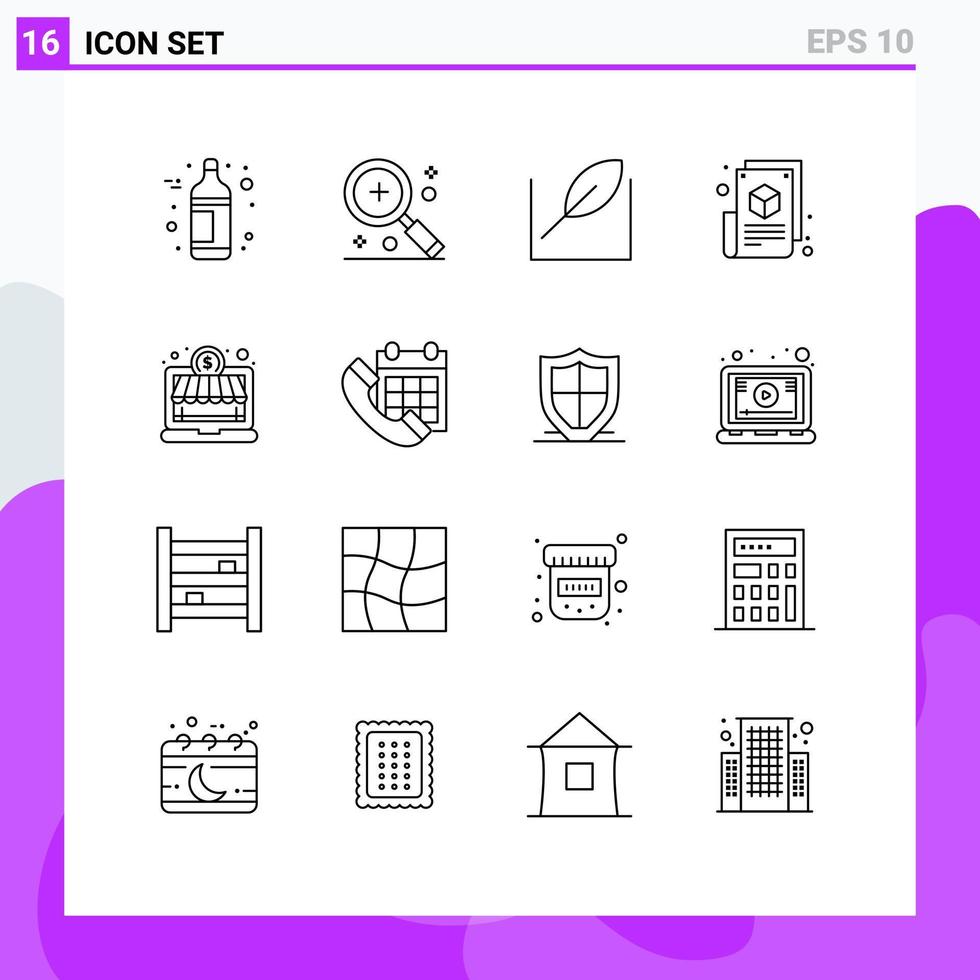 Set of 16 Modern UI Icons Symbols Signs for investment design leaf web ...