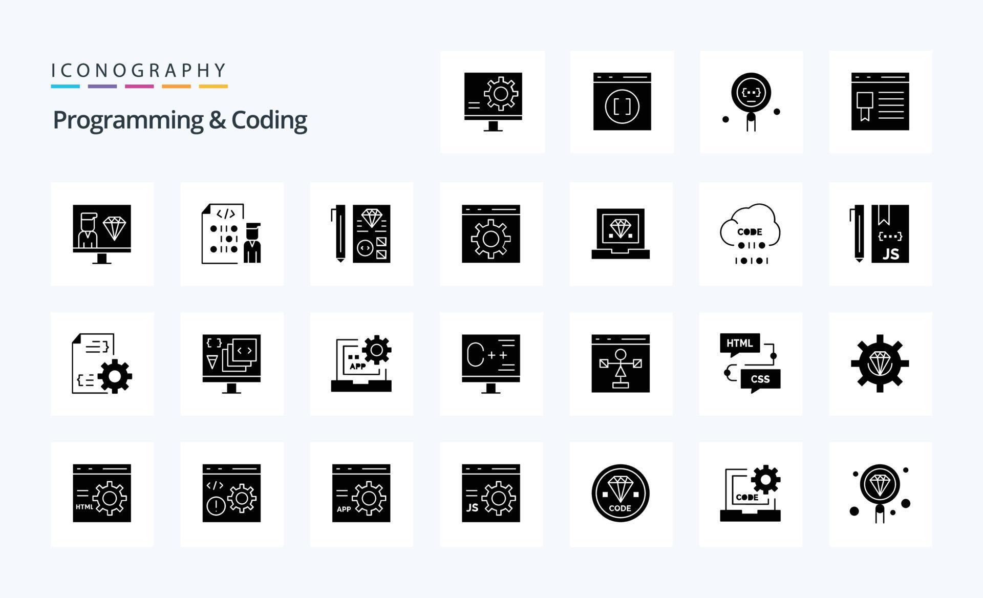 25 Programming And Coding Solid Glyph icon pack 19226431 Vector Art at ...