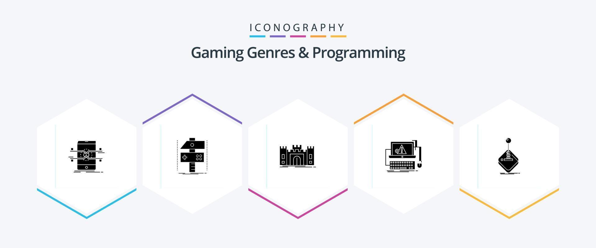 Gaming Genres And Programming 25 Glyph icon pack including error ...