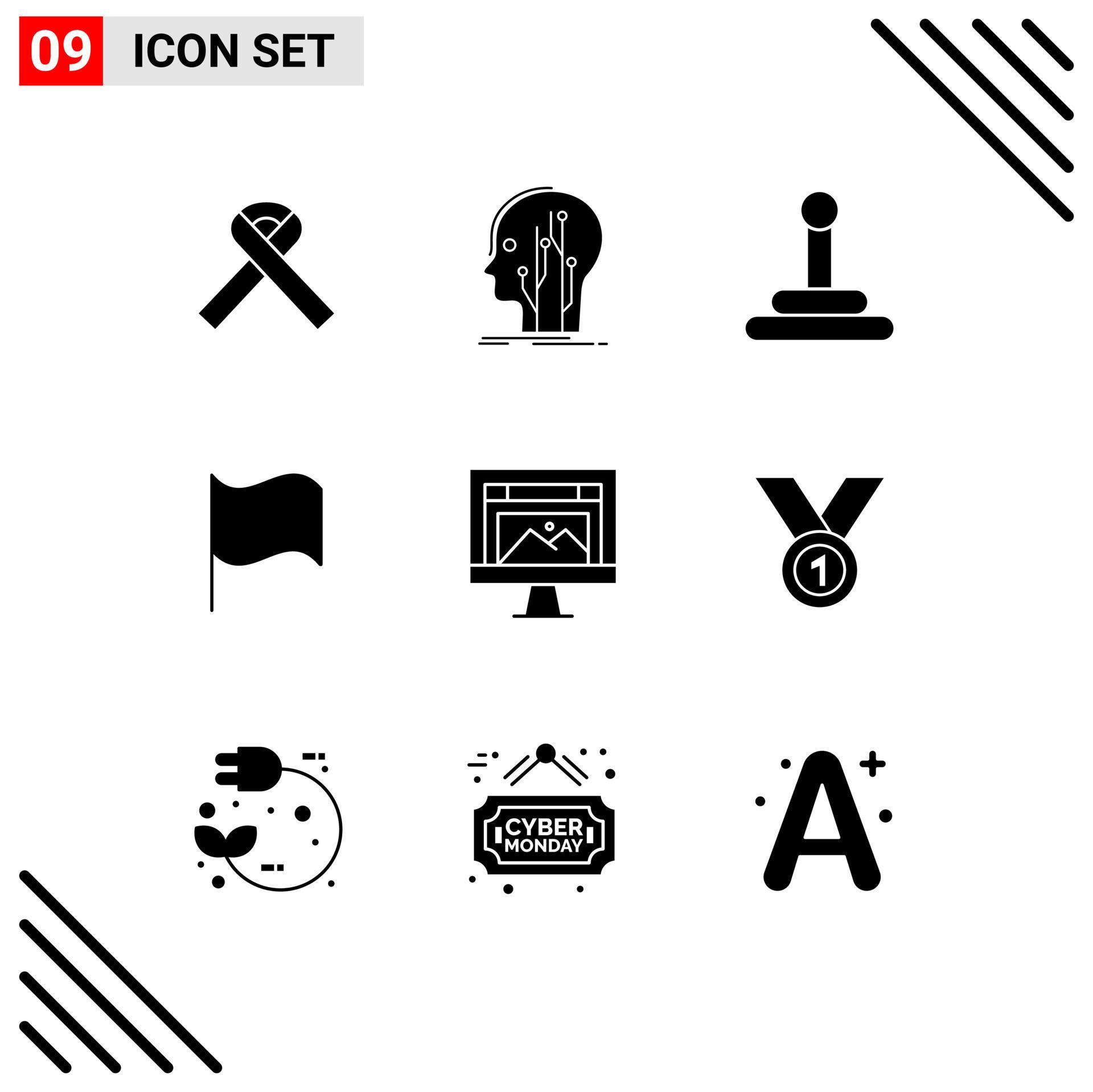 Set of 9 Modern UI Icons Symbols Signs for website design gear computer ...