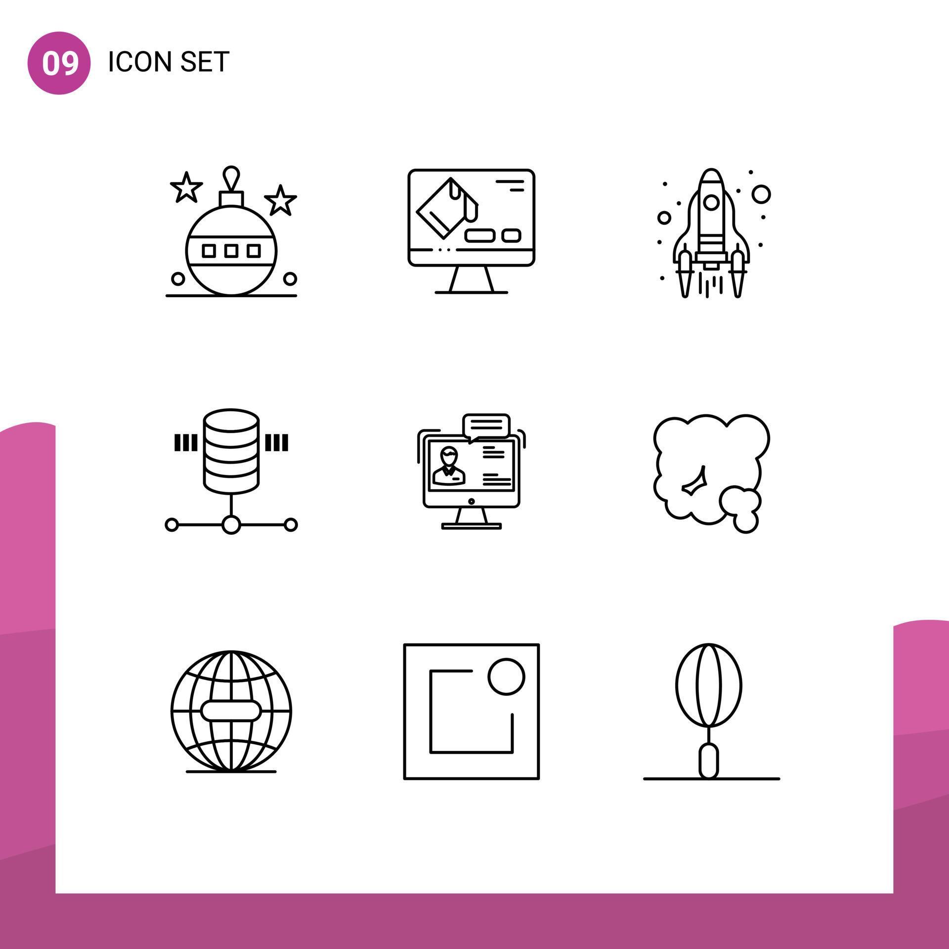 Set Of 9 Vector Outlines On Grid For Chat Server Screen Hosting Launch Editable Vector Design