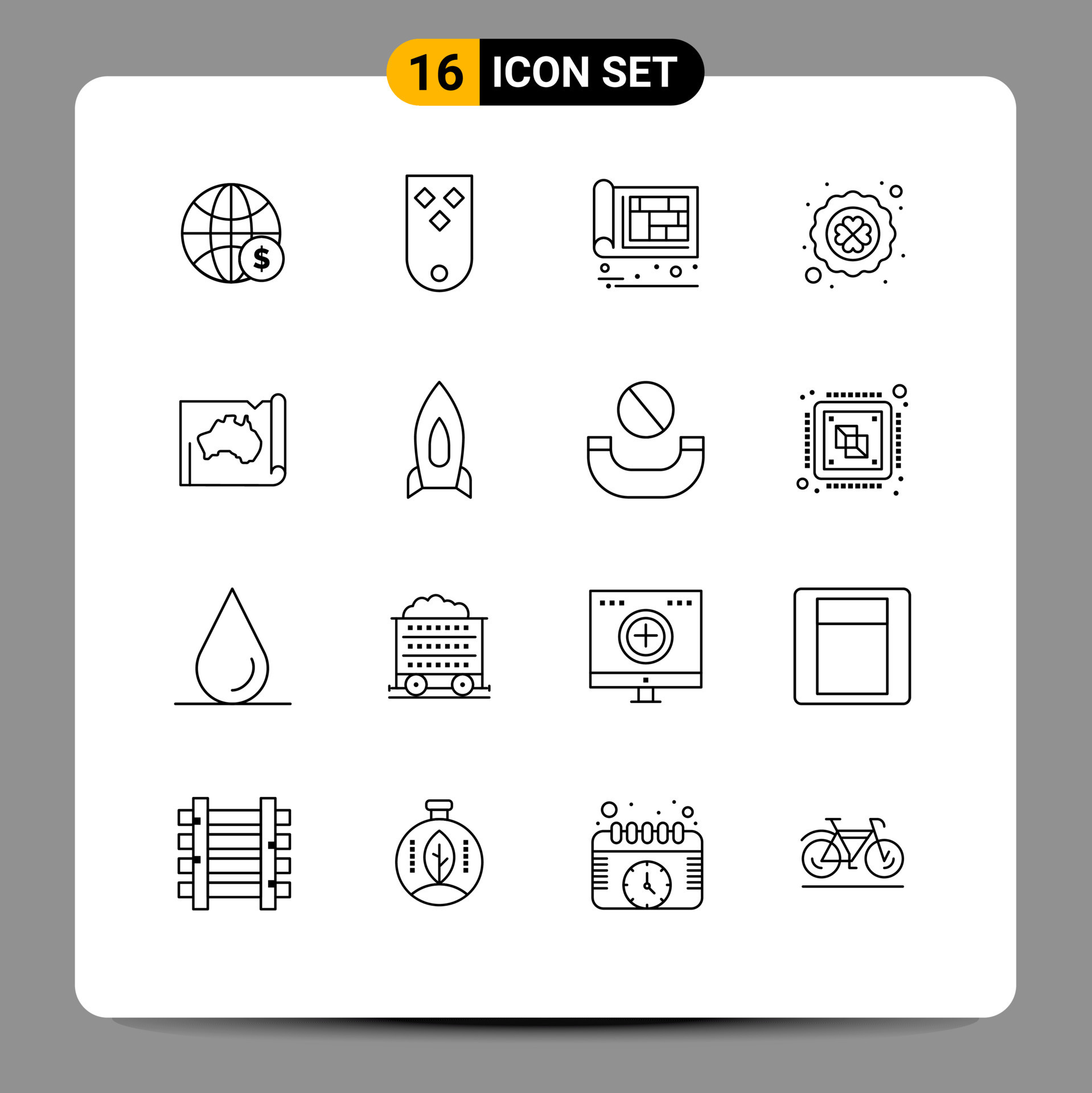 16 Thematic Vector Outlines And Editable Symbols Of Leaf Clover Rank Engineer Construction