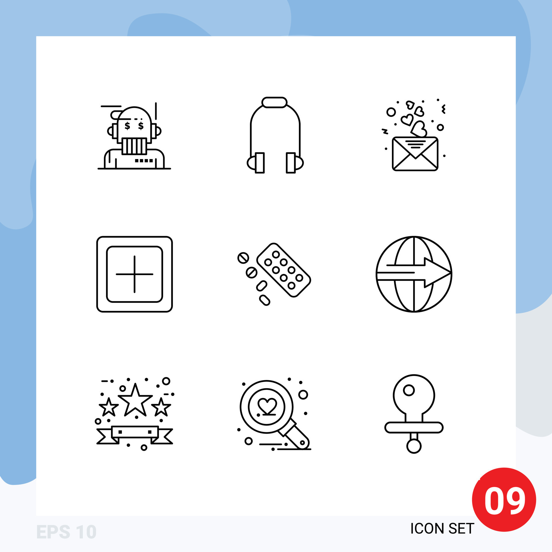 Editable Vector Line Pack Of 9 Simple Outlines Of Plus Increase Music