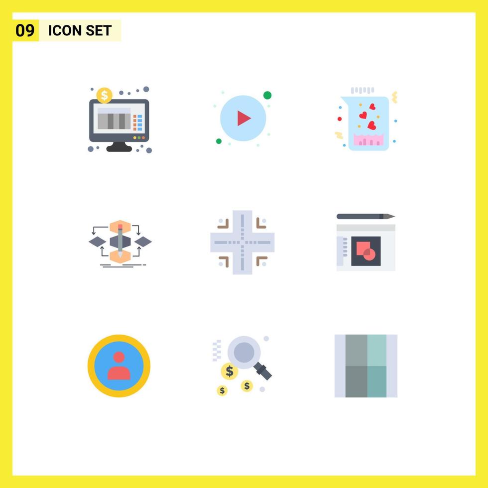 Mobile Interface Flat Color Set Of 9 Pictograms Of Location Process Flask Model Design Editable
