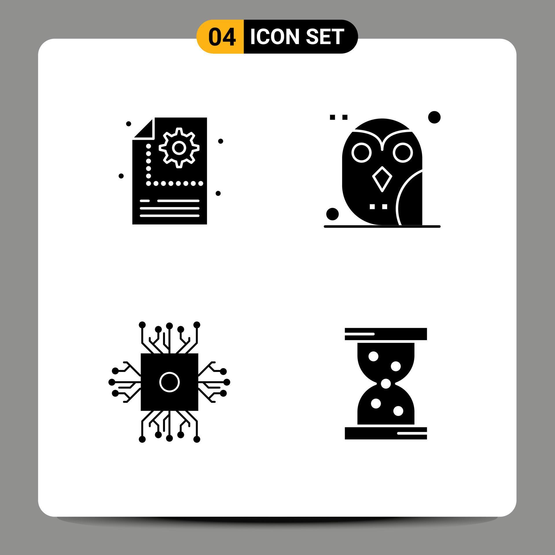 Set Of 4 Modern Ui Icons Symbols Signs For Creative Chip Setting Night Microchip Editable Vector