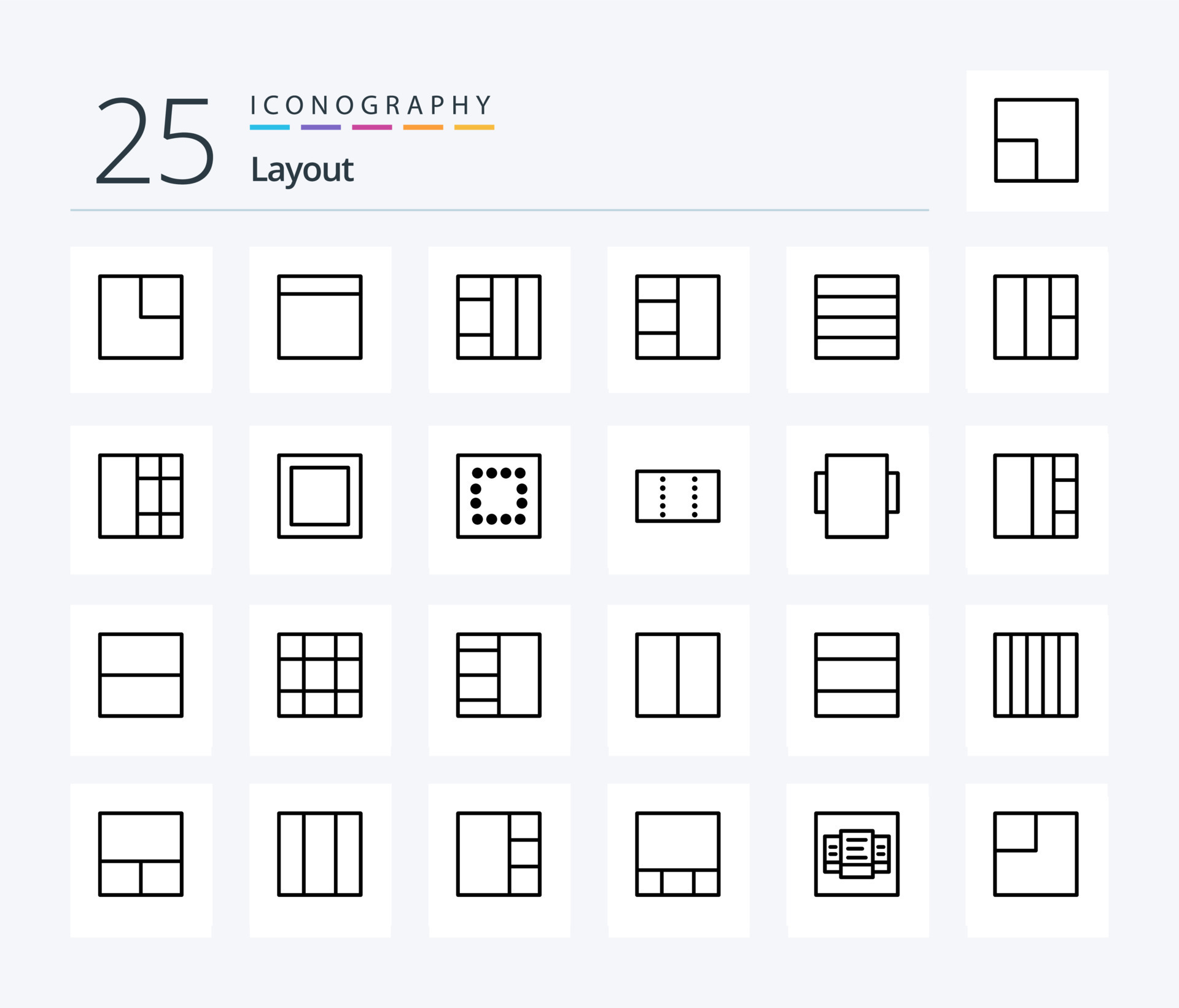 Layout 25 Line icon pack including scale. table. minimize. price ...