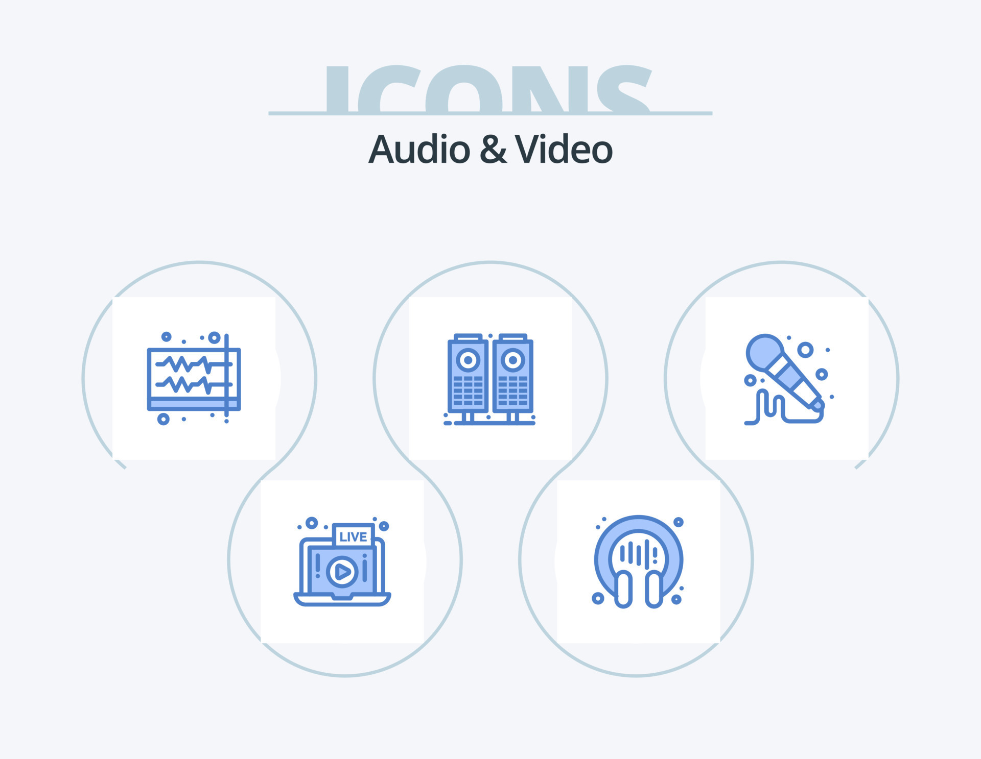 Audio And Video Blue Icon Pack 5 Icon Design. microphone. speaker ...