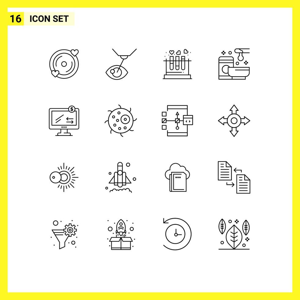 Set of 16 Modern UI Icons Symbols Signs for web spa tube service wedding Editable Vector Design ...