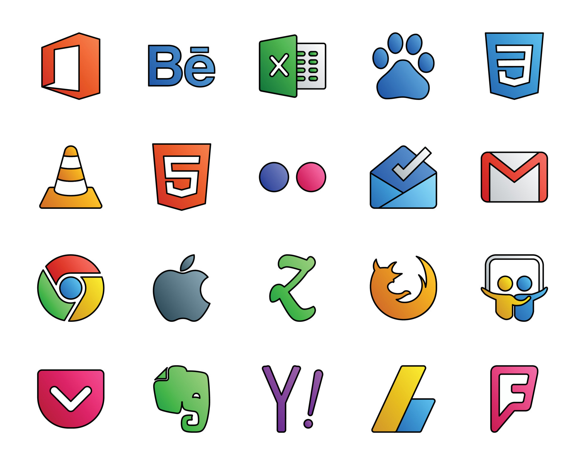 20 Social Media Icon Pack Including firefox apple html chrome email 19229903 Vector Art at Vecteezy