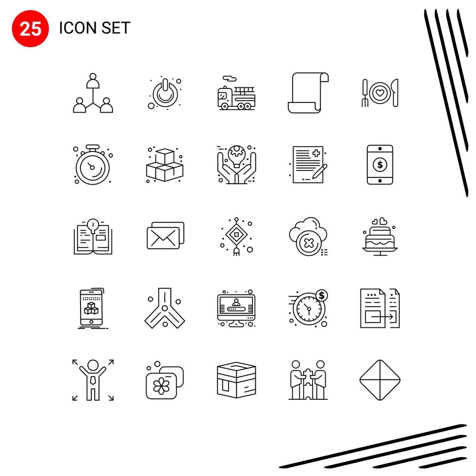 Mobile Interface Line Set of 25 Pictograms of food dinner switch script document Editable Vector ...